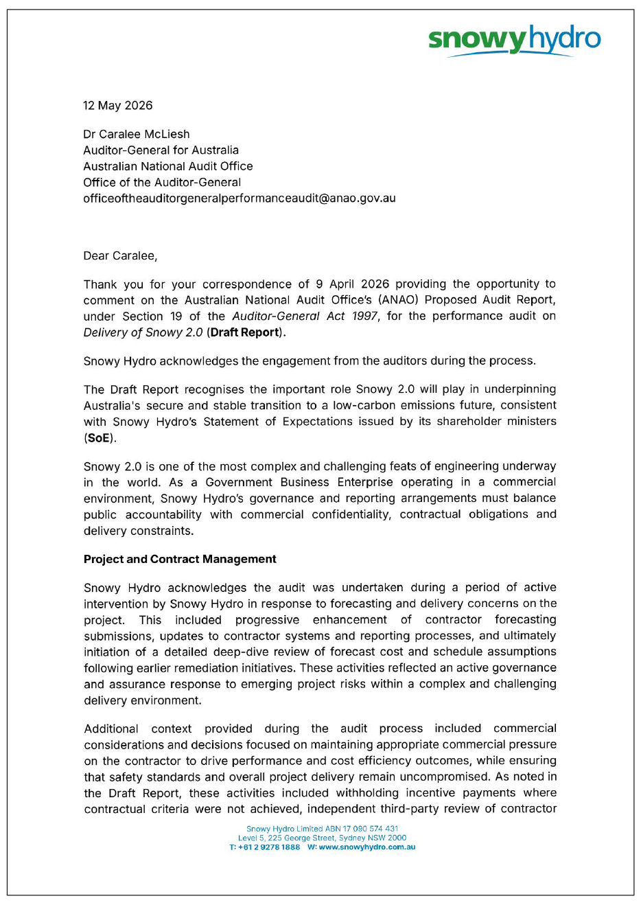 Delivery of Snowy 2.0 | Australian National Audit Office (ANAO)
